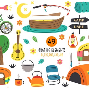 Happy Camper Clipart Bundle, Camping Clip Art, Camping Life Svg ...