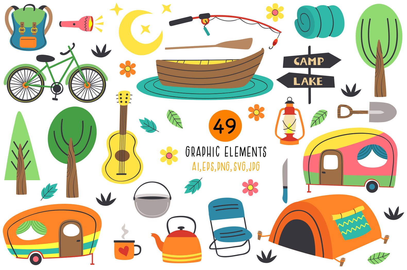 Happy Camper Clipart Bundle, Camping Clip Art, Camping Life Svg ...