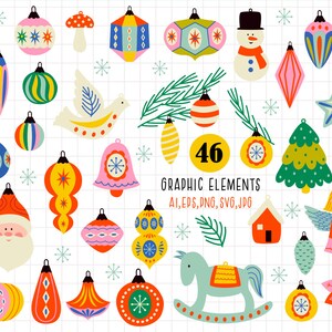 Christmas Clipart, Retro Christmas Ornaments Svg, Vintage Tree ...
