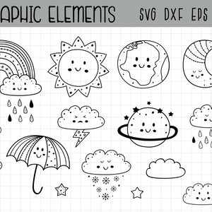 Weather Clipart Set, Cloud Svg, Sun Clipart, Rainbow Svg, Snow Clipart ...