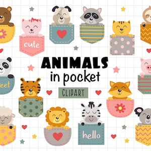 Animals in Pocket Clipart, Pocket Animal Farm Svg, Cute Pets Svg, Baby ...