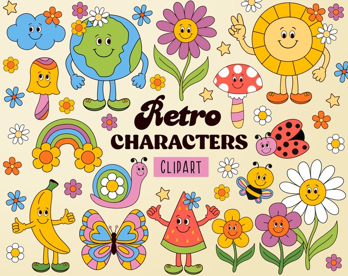 Retro Character Clipart Design PNG/SVG, Retro 60s Hippie Clipart ...