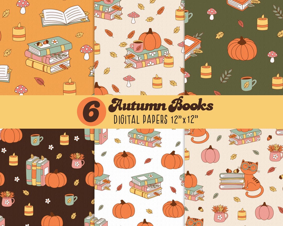 Autumn Book Digital Papers Books, Seamless Pattern Book , Fall Bookish ...