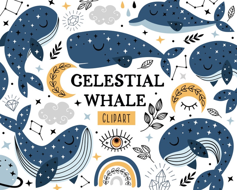 Celestial Clipart Whale Clipart Dolphin Clipart Moon Clipart Narwhal Svg Constellation Clipart ...