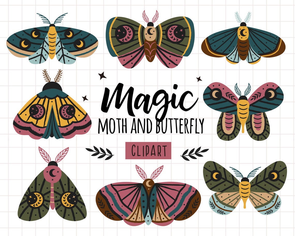 Celestial Moth Svg, Boho Butterfly Clipart, Butterfly Svg, Magic Svg ...