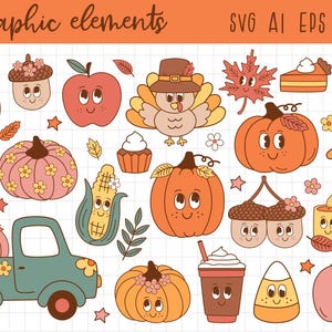 Groovy Autumn Clipart, Retro Fall Png, Thanksgiving Png, Hippie Flower ...