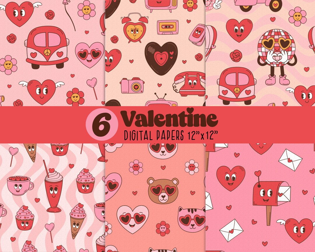 Retro Groovy Valentine Seamless Digital Paper, Hippie Love SVG, Love ...