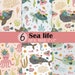 Sea Animals Digital Paper Set, Floral Sea Life Seamless Pattern, Ocean ...