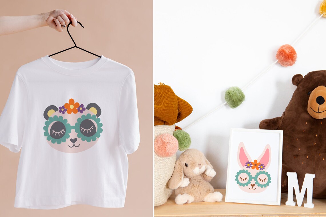 Retro Animal Clipart Groovy Animal Face Svg Woodland Animals - Etsy