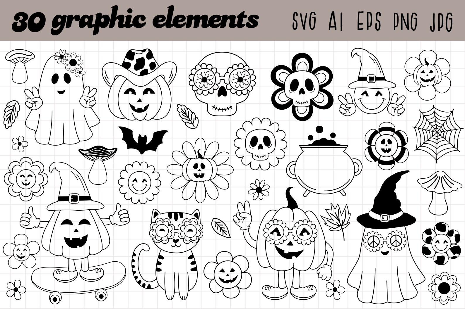 Groovy Retro Halloween, Halloween SVG, Groovy Halloween Clipart, Fall ...