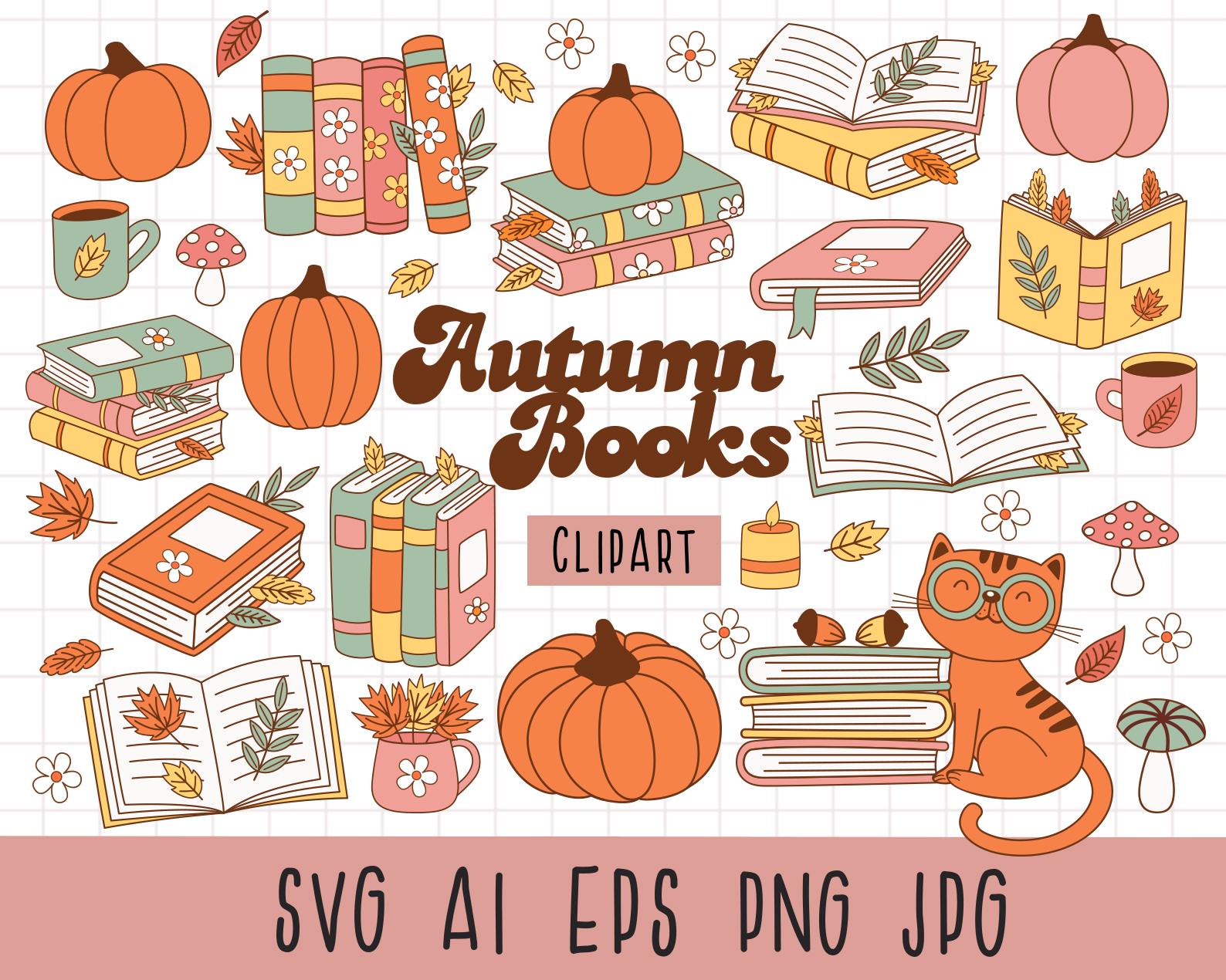 Fall Bookish Clipart, Retro Autumn Reading Png, Cozy Readers Png, Cute ...