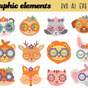 Retro Animal Clipart, Groovy Animal Face Svg, Woodland Animals Png ...