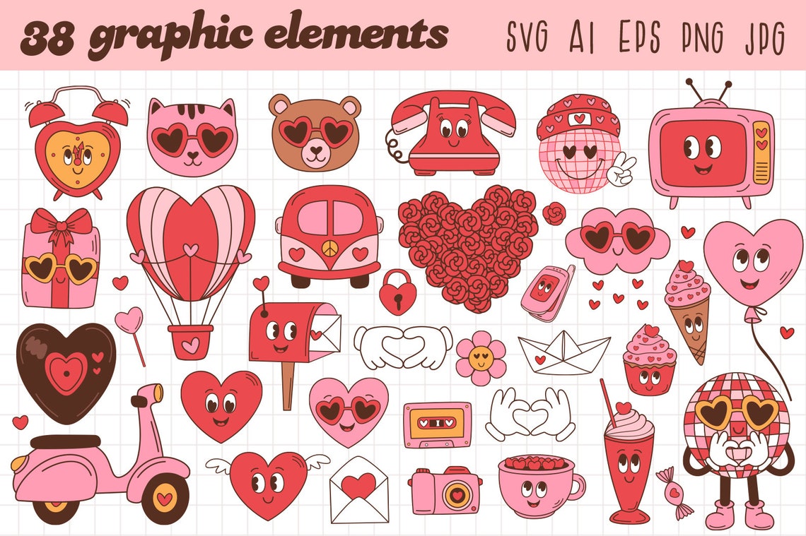 Retro Groovy Valentine, Valentine's Day Svg, Valentines Png, Groovy ...