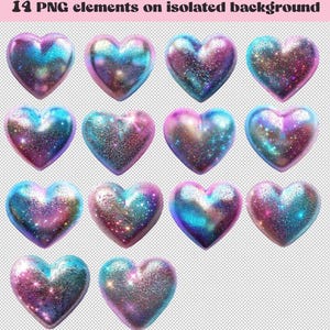 Glitter Hearts Clipart Set, Glitter Border Frame PNG, 3D Heart Clipart ...