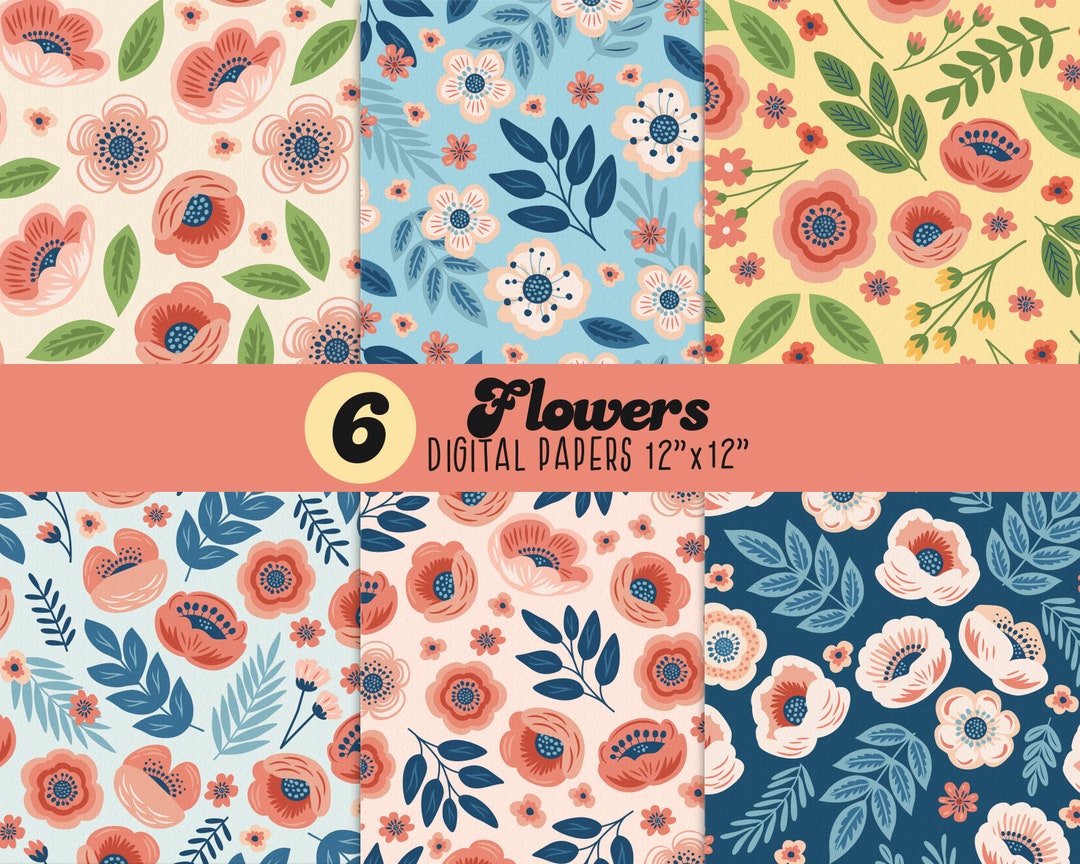 Seamless Cute Flowers Digital Papers, Flowers Scrapbook Paper, Flower ...