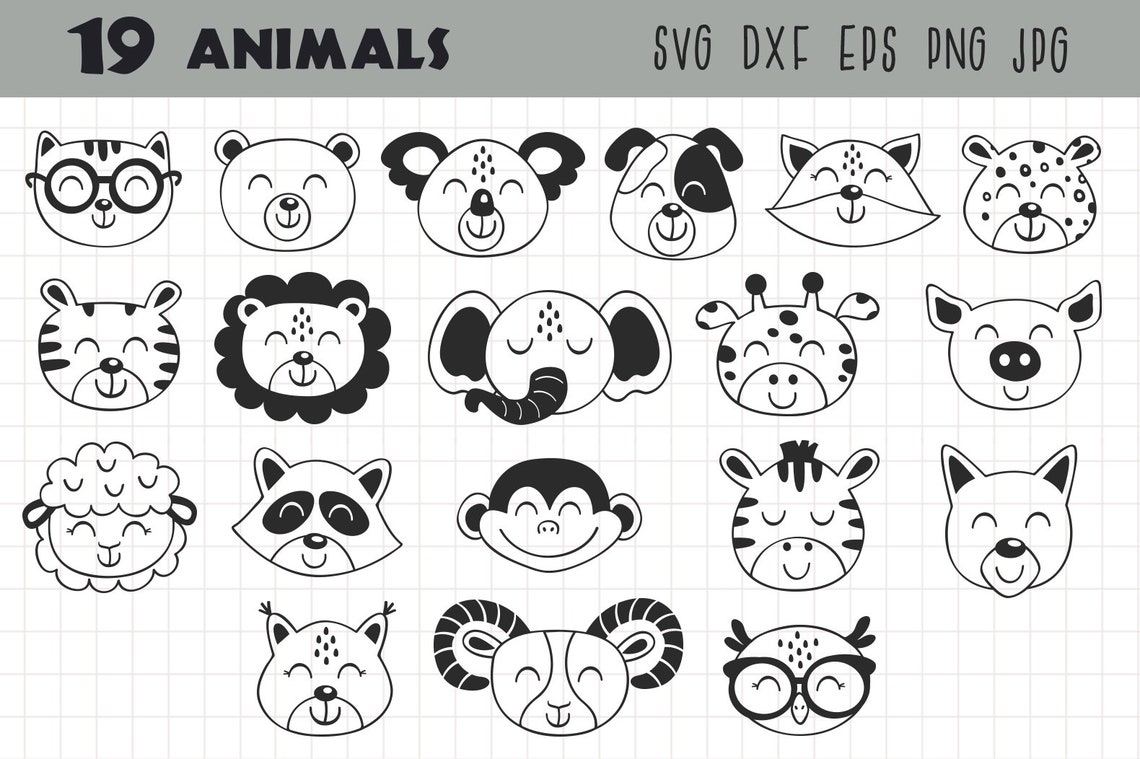Animal Faces Svg Scandinavian Animal Faces Clipart Zoo Animal Cut Files ...