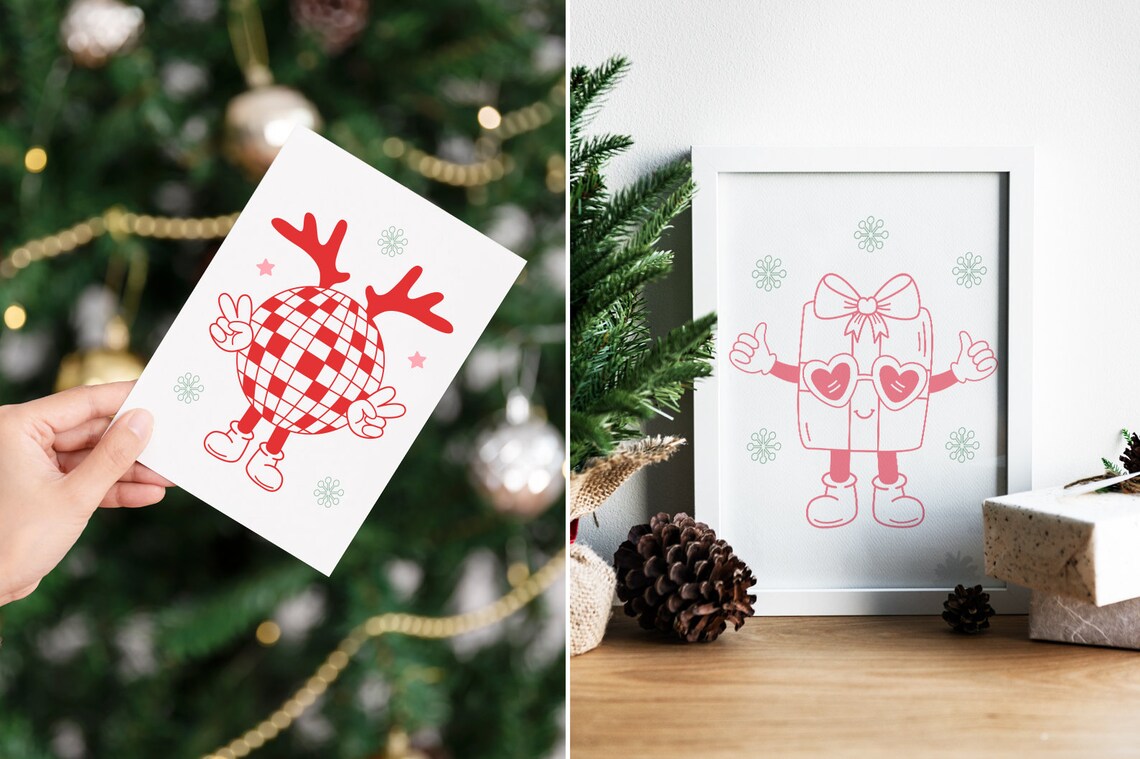 Retro Groovy Christmas Clipart, Christmas Clipart, Retro Christmas Svg ...