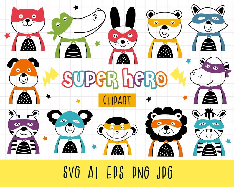 Cute Baby Animal Superhero Clipart, Animal Svg Files, Super Hero Svg ...