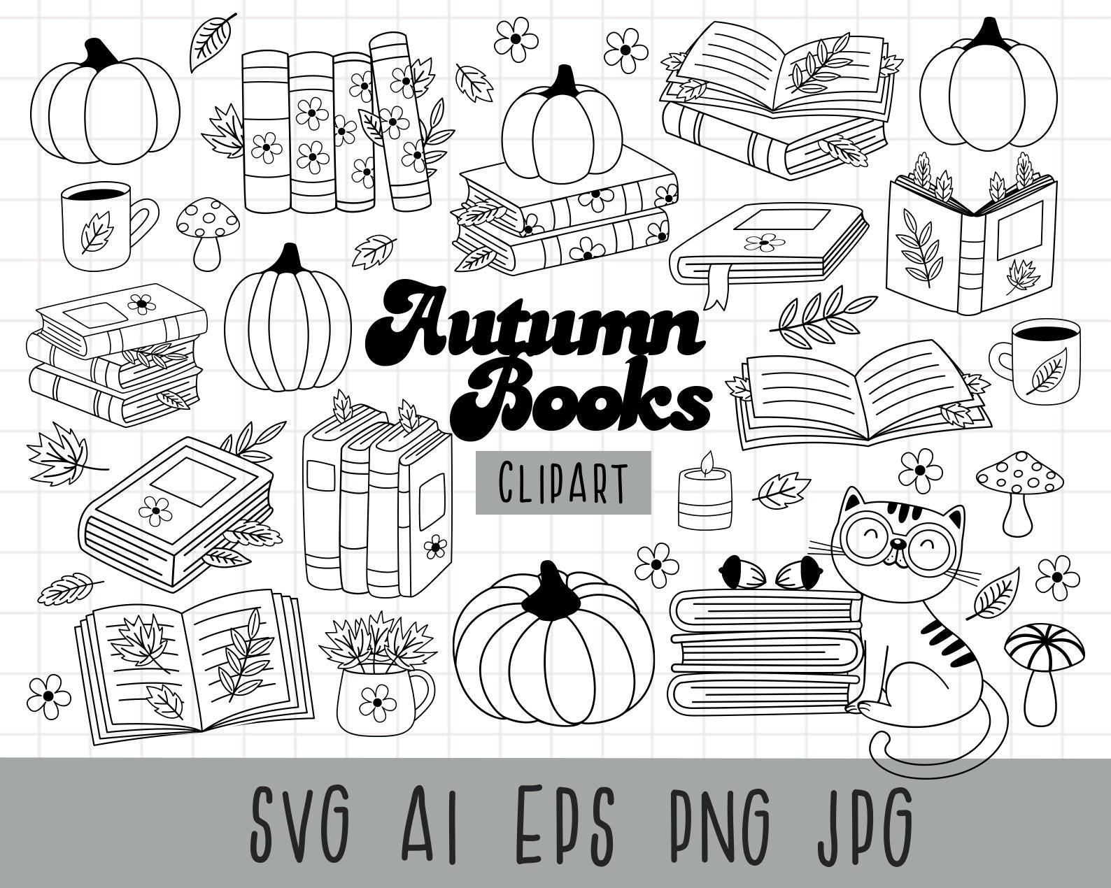 Fall Bookish Clipart, Retro Autumn Reading Png, Cozy Readers Png, Cute ...