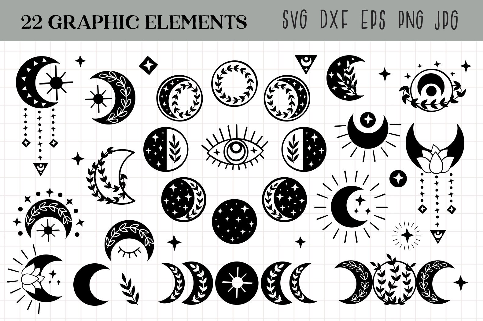 Celestial Svg Moon Phase Svg Moon Svg Files Black and White Celestial ...