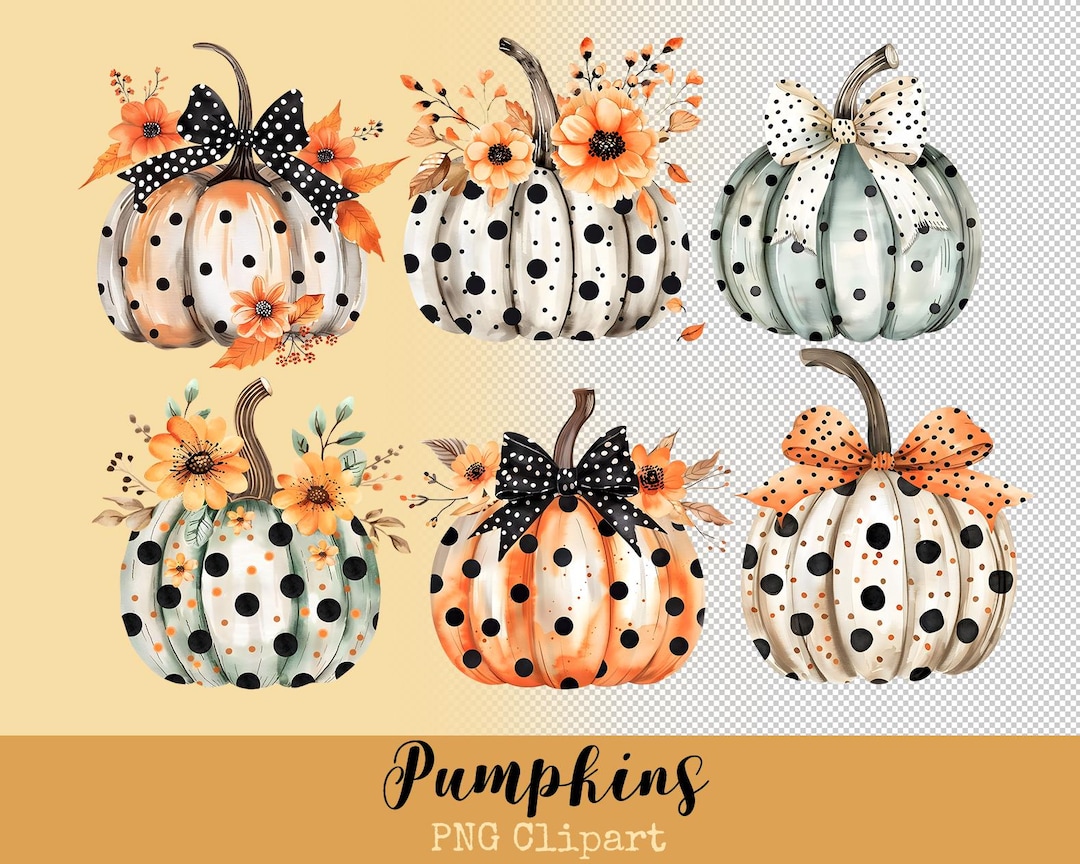 Fall Pumpkins Clipart PNG, Watercolor Pumpkins and Bows Clipart ...
