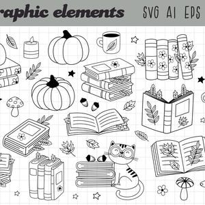 Fall Bookish Clipart, Retro Autumn Reading Png, Cozy Readers Png, Cute ...