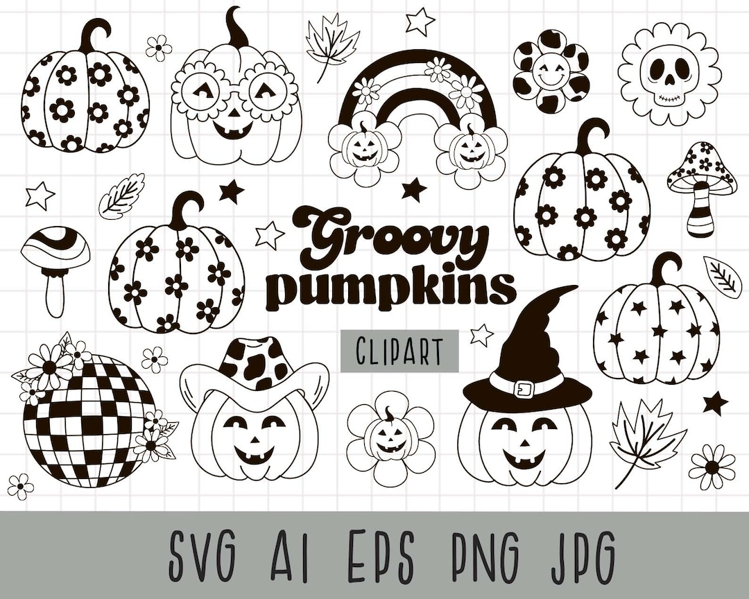 Groovy Halloween Clipart, Retro Fall Png, Halloween SVG, Groovy ...