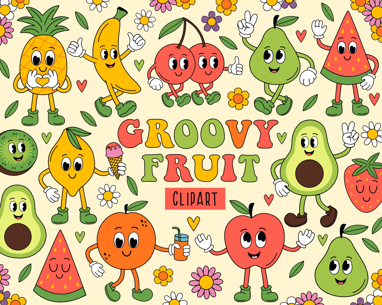 Groovy Retro Cartoon, Retro Summer Clipart, Groovy Characters SVG ...