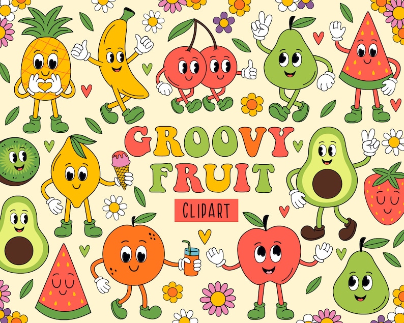 Groovy Retro Cartoon, Retro Summer Clipart, Groovy Characters SVG ...