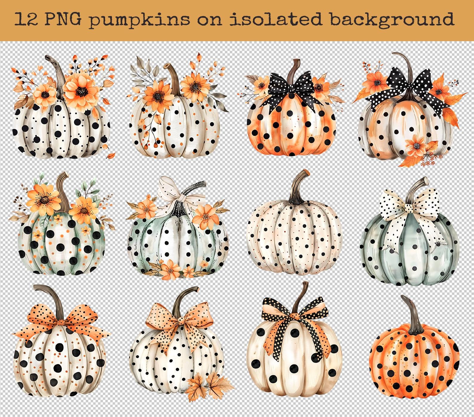 Fall Pumpkins Clipart PNG, Watercolor Pumpkins and Bows Clipart ...