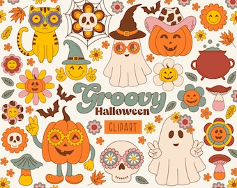 Groovy Halloween Clipart, Retro Fall Png, Halloween SVG, Groovy ...