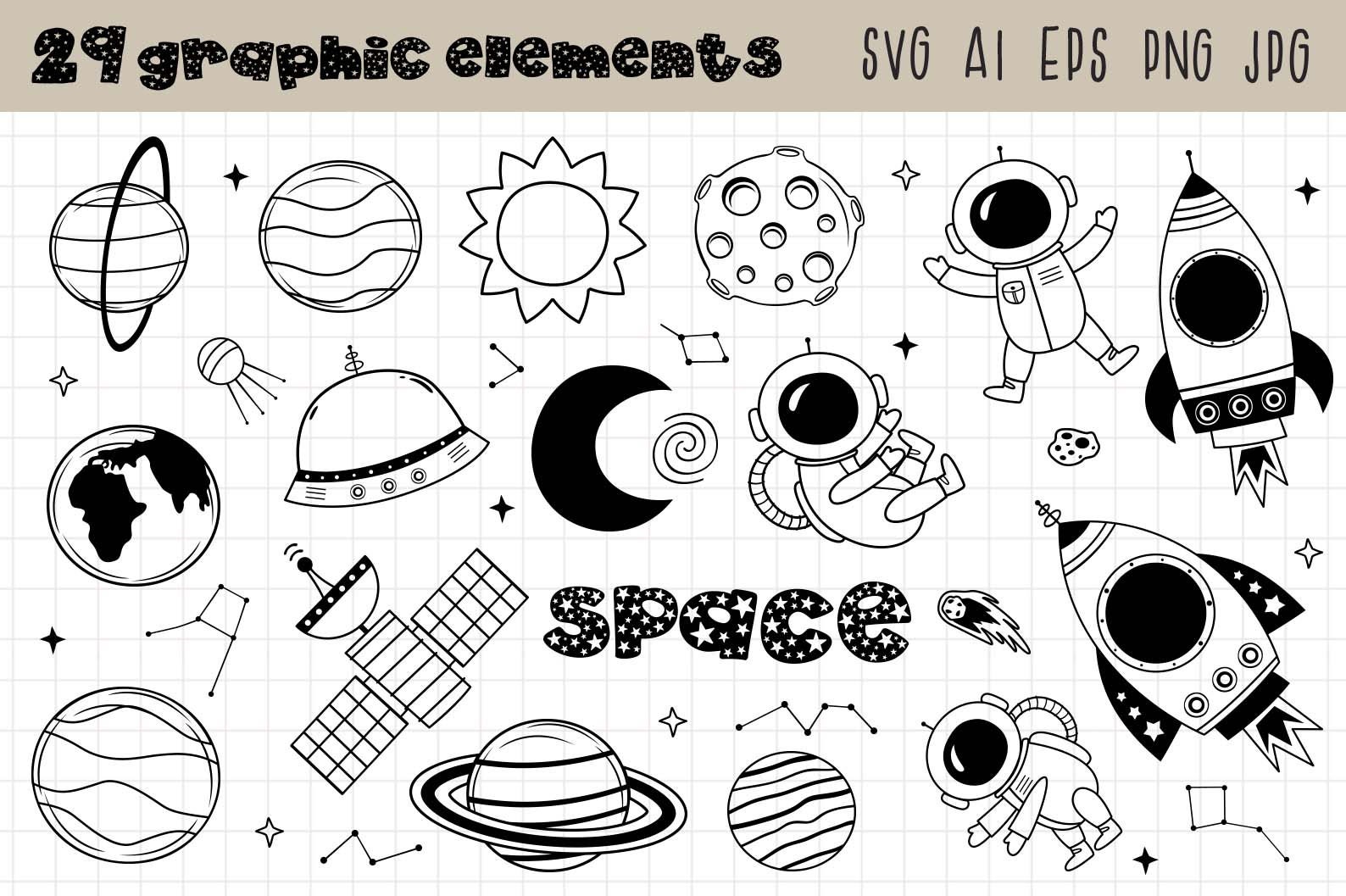 Astronaut Clipart, Rocket Svg, Spaceship Clipart, Space Bundle Svg ...
