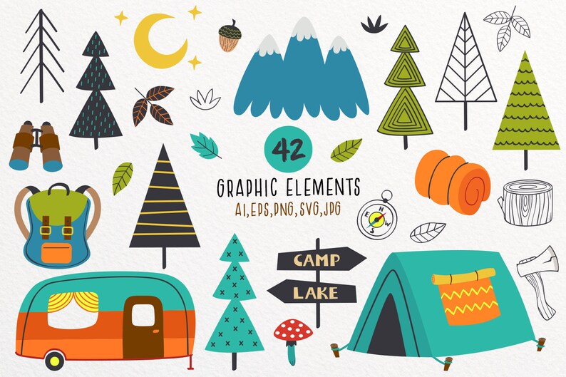 Camping Clipart, Summer Clipart, Happy Camper Svg, Summer Svg Bundle ...