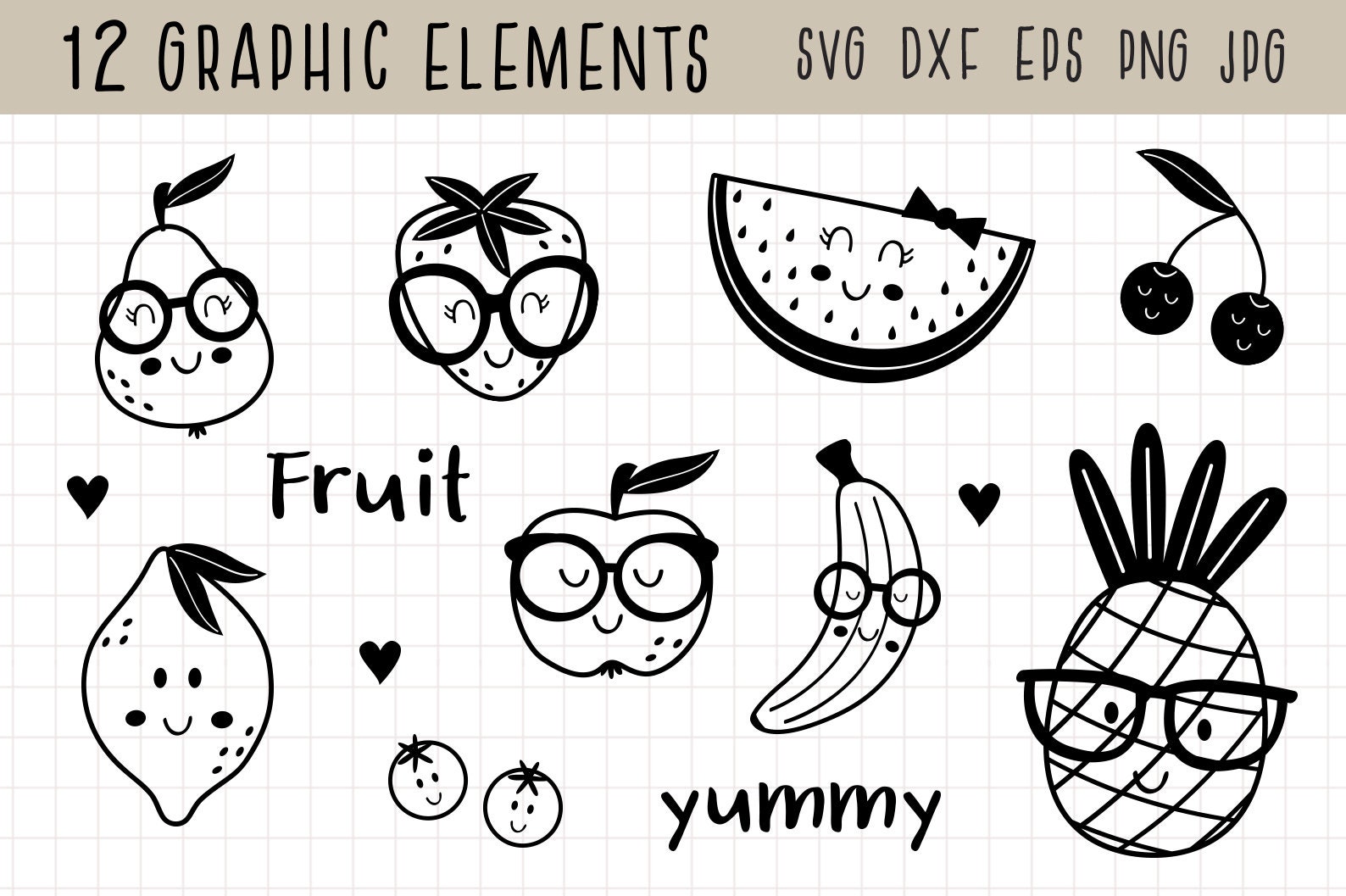 Fruit SVG Bundle, Tropical Fruit SVG, Kawaii Fruits SVG, Cute Fruits ...