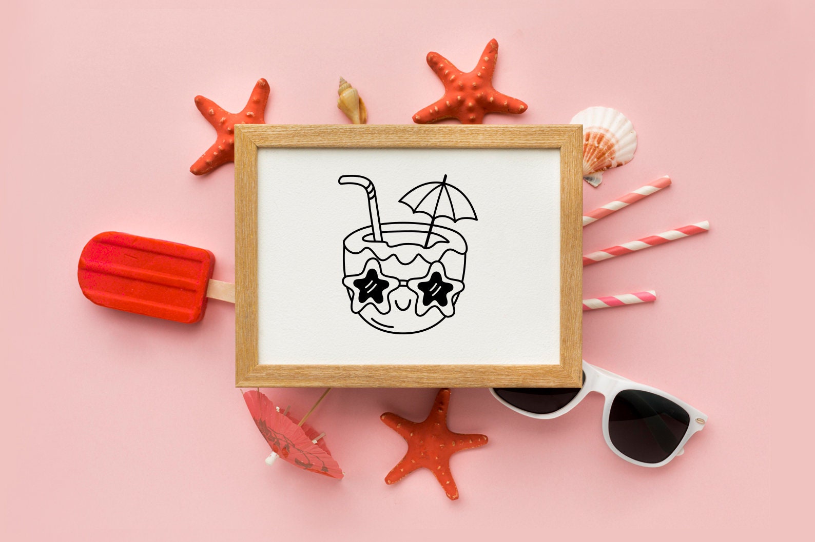 Groovy Summer Clipart Retro Summer Clipart Beach Clipart Black and ...