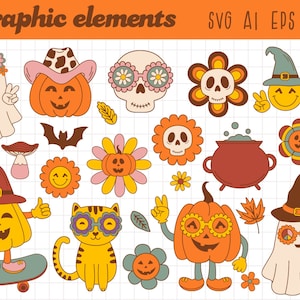 Groovy Retro Halloween, Halloween SVG, Groovy Halloween Clipart, Fall ...