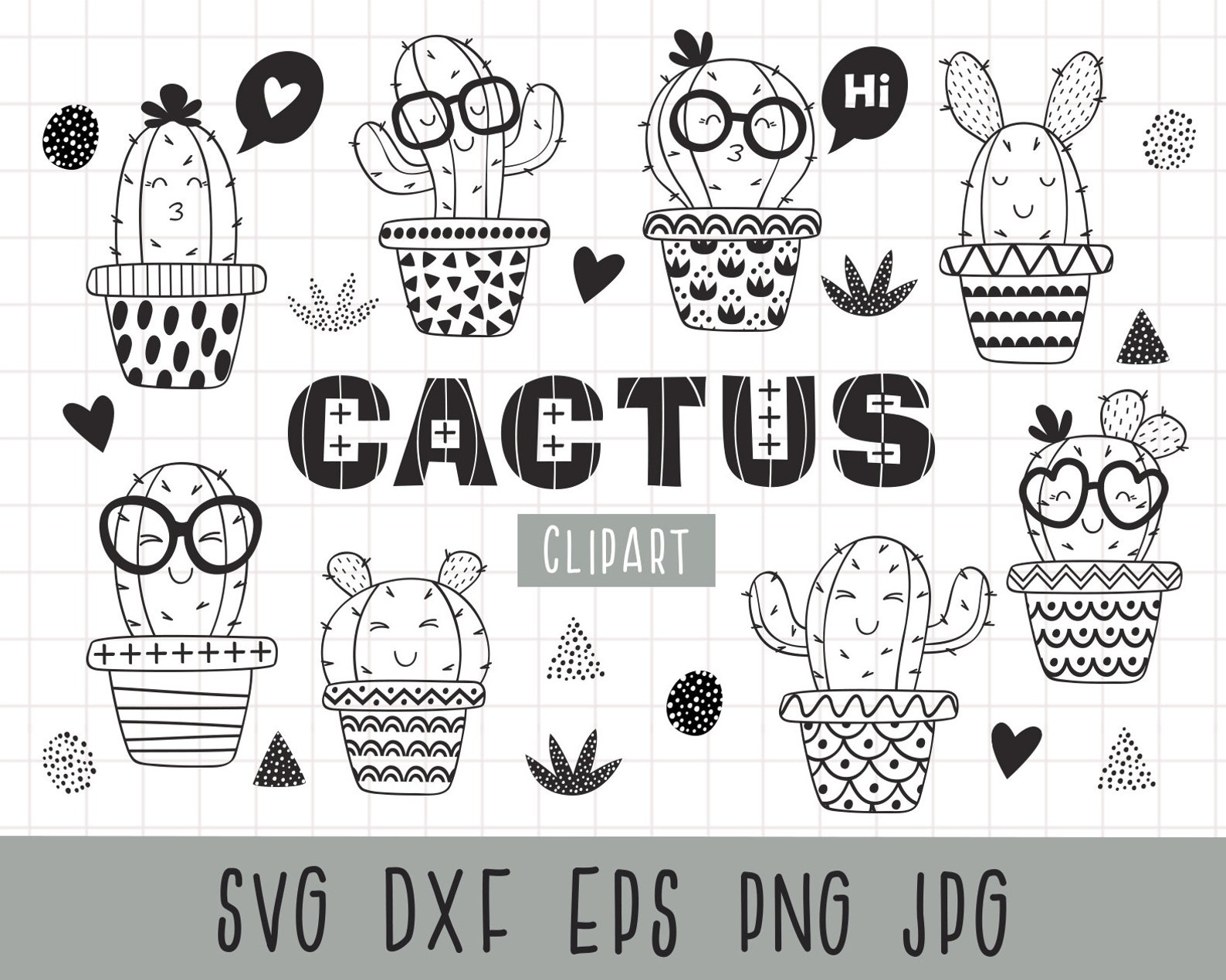 Cute Cactus Svg Cactus Clipart Black and White Kawaii Cactus Svg Happy ...