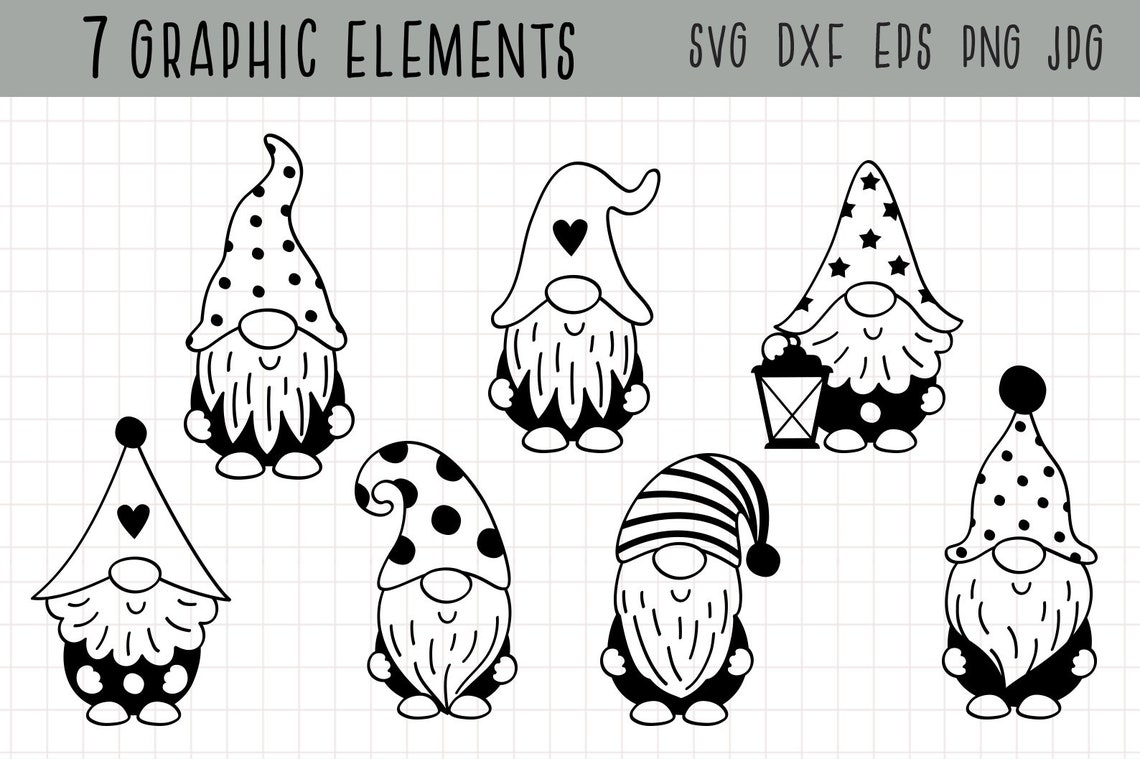Gnomies Svg, Cute Garden Gnome Svg, Gnome Clipart, Gnomes Bundle, Black ...