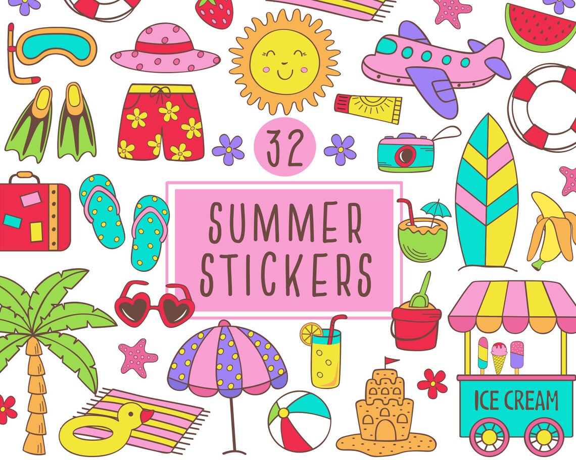 Summer Clipart Set Beach Clipart Hello Summer Clipart Travel Clipart ...