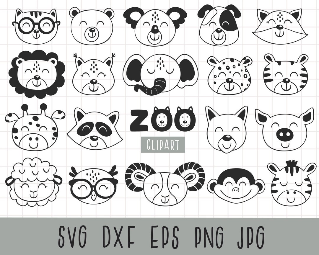Animal Faces Svg Scandinavian Animal Faces Clipart Zoo Animal Cut Files ...