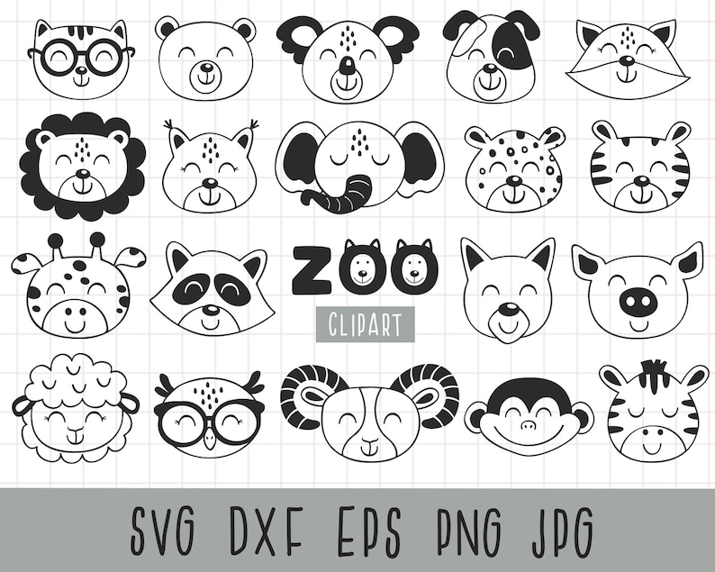 Animal Faces Svg Scandinavian Animal Faces Clipart Zoo Animal Cut Files ...