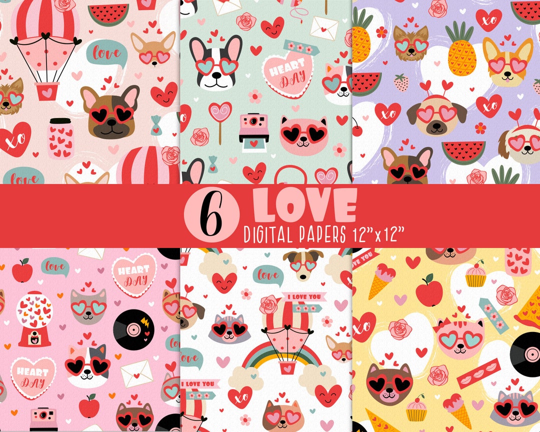 Valentine Seamless Digital Papers, Heart Backgrounds,love Dog Digital ...
