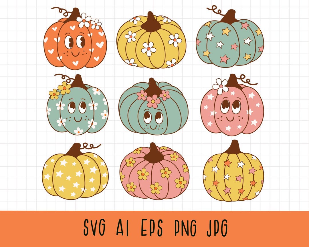 Groovy Retro, Pumpkin Clipart, Autumn Png, Vintage Pumpkin Png, Groovy ...