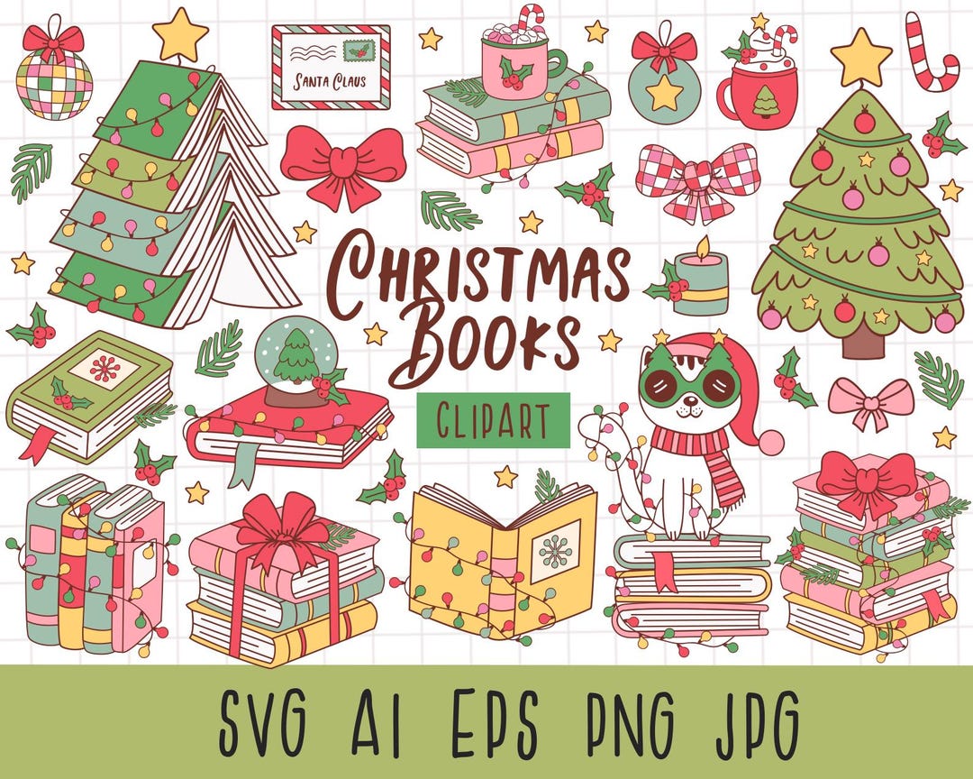 Christmas Bookish Clipart, Christmas Books Png, Book Lovers Png ...
