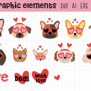 Love Dogs Clipart, Face Dogs Svg, Head Animals Clipart, Valentine Svg ...