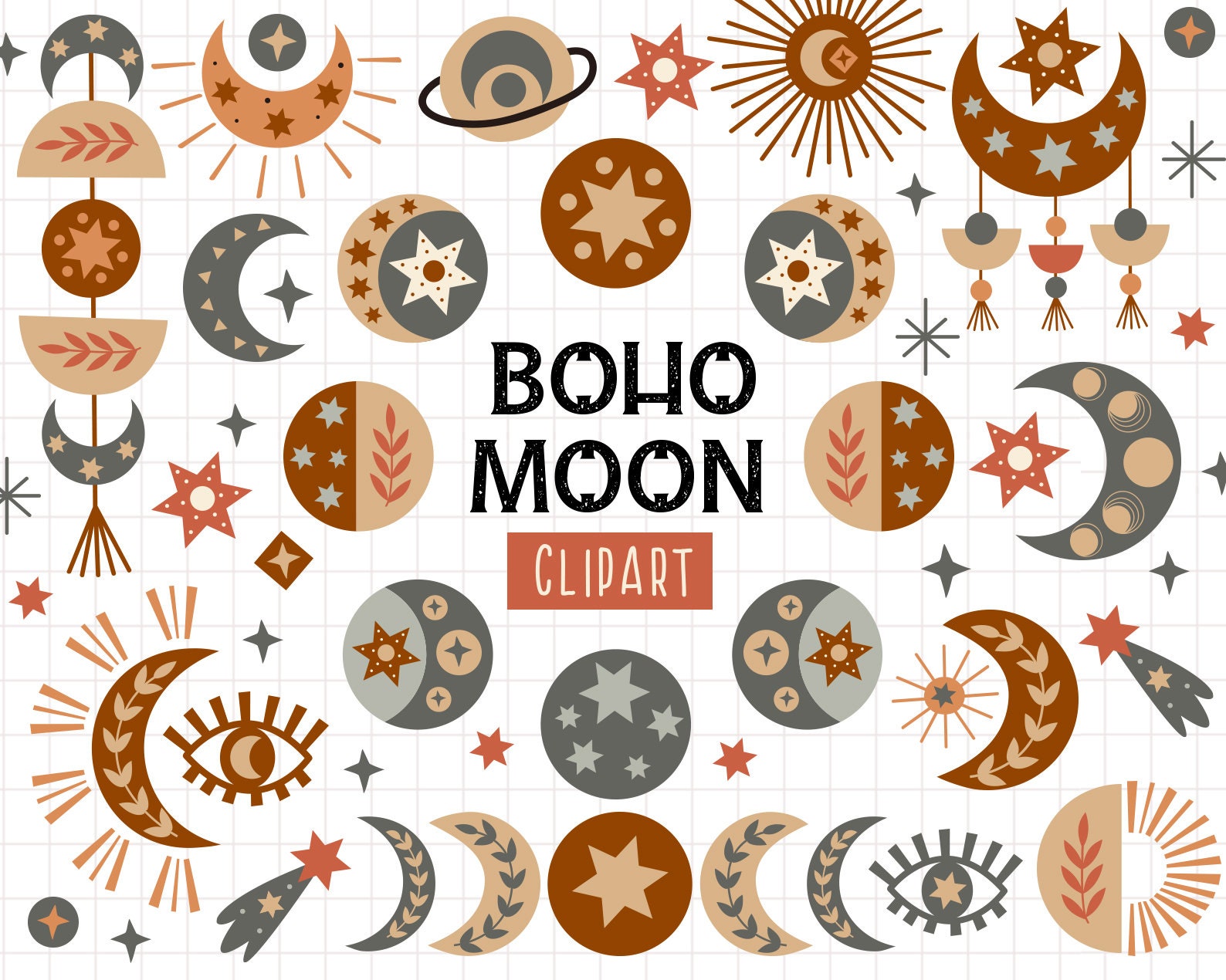 Celestial Svg, Bohemian Moon Svg, Boho Moon Clipart, Moon Phase Clipart ...