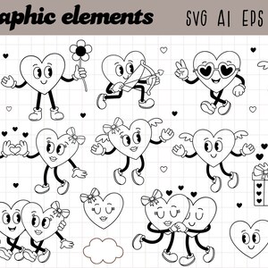 Retro Valentine Day Clipart, Groovy Fun Romantic Characters, Groovy ...