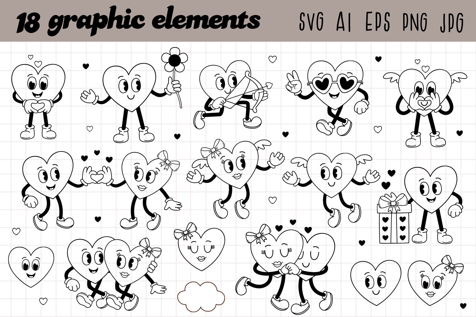 Retro Valentine Day Clipart, Groovy Fun Romantic Characters, Groovy ...