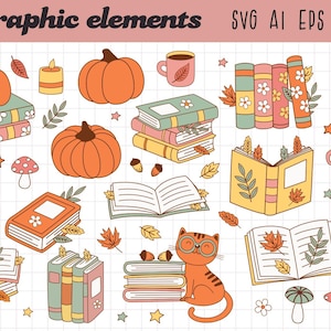 Fall Bookish Clipart, Retro Autumn Reading Png, Cozy Readers Png, Cute ...