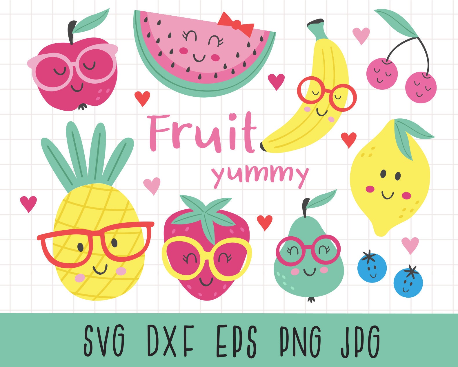 Kawaii Fruit Clipart Svg Files for Cricut Pineapple Svg Strawberry Clip ...
